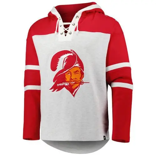 '47 Tampa Bay Buccaneers Heather Historic Logo Gridiron Lace-up Pullover Hoodie By - Gray