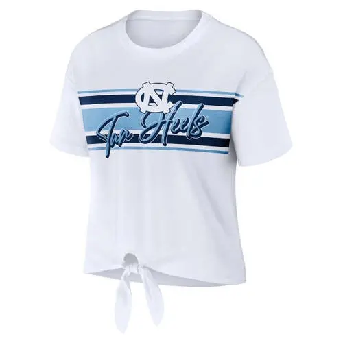 WEAR BY ERIN ANDREWS North Carolina Tar Heels Striped Front Knot Cropped T-shirt