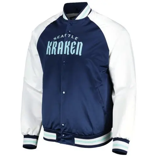 Mitchell & Ness Deep Sea Blue/white Seattle Kraken Primetime Raglan Satin Full-snap Jacket