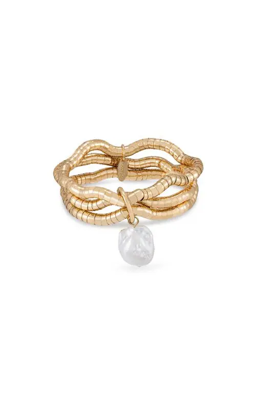 Ettika Freshwater Pearl Drop Layered Stretch Bracelet - Gold