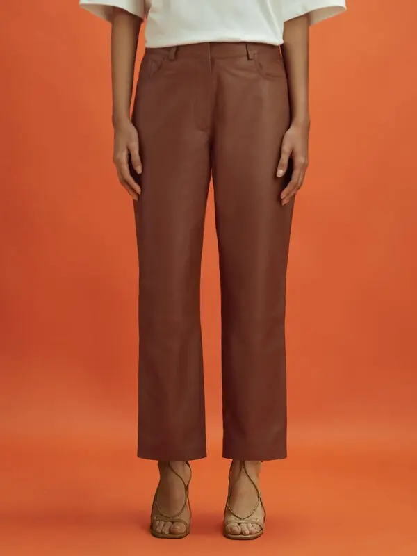 REISS X Mclaren F1 Cropped Leather Trousers - Tan