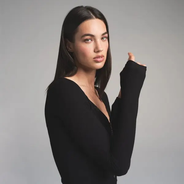 Skims Soft Lounge Lace Long Sleeve Top With Bralette - Onyx | Editorialist