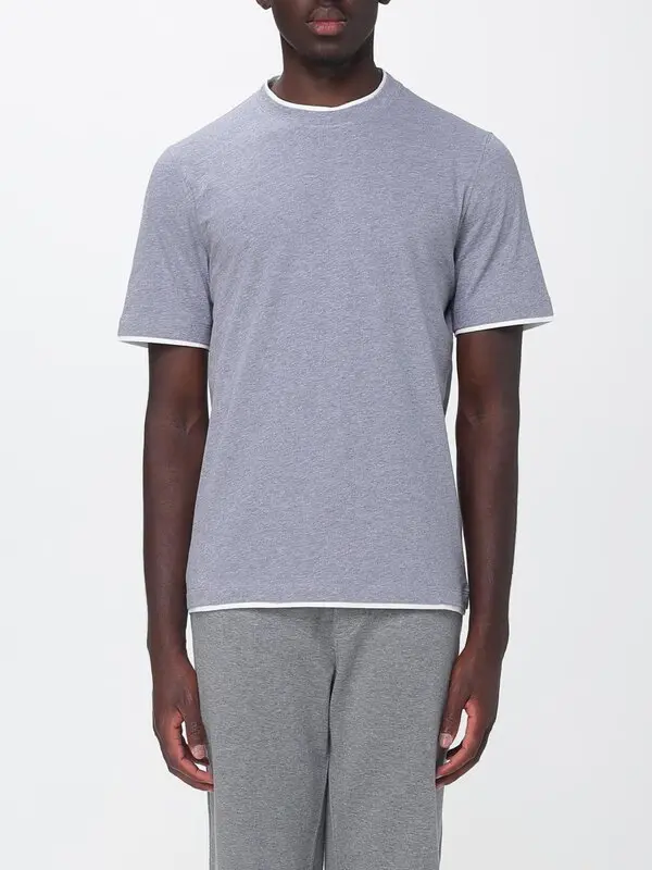 Brunello Cucinelli Crewneck Cotton T-shirt With Contrast Trims - Grey
