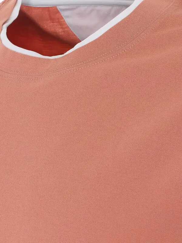 Brunello Cucinelli Crewneck Cotton T-shirt With Contrast Trims - Orange
