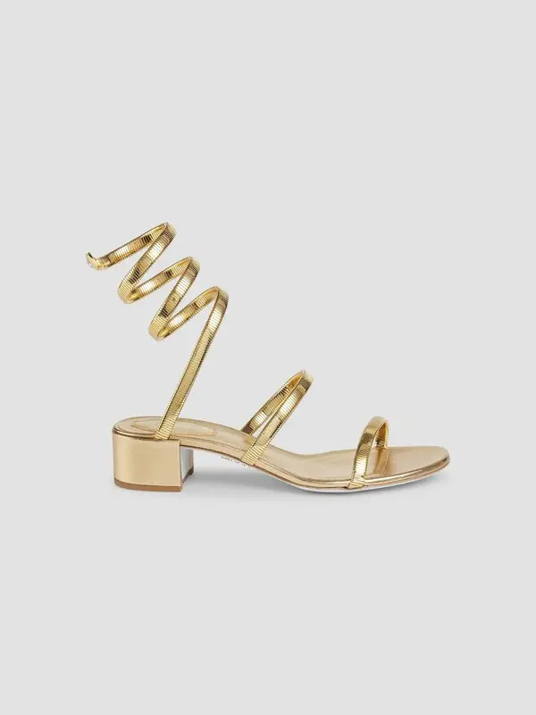Rene Caovilla 40mm Metallic Leather Wrap Sandals - Gold