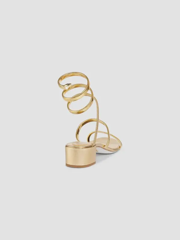 Rene Caovilla 40mm Metallic Leather Wrap Sandals
