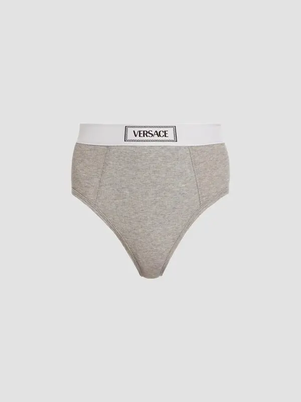 Versace Ribbed Logo Brief - Grey Melanges