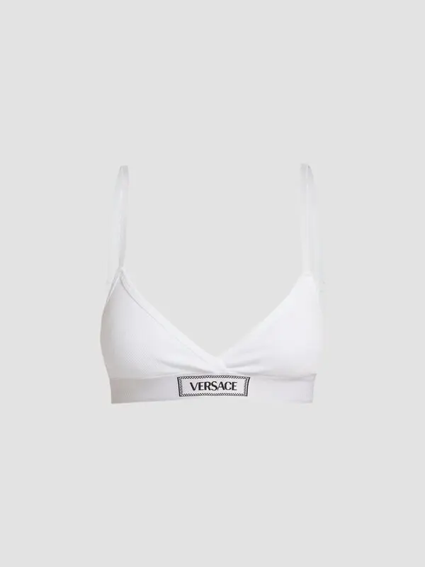Versace Rib-knit Logo Bralette - White