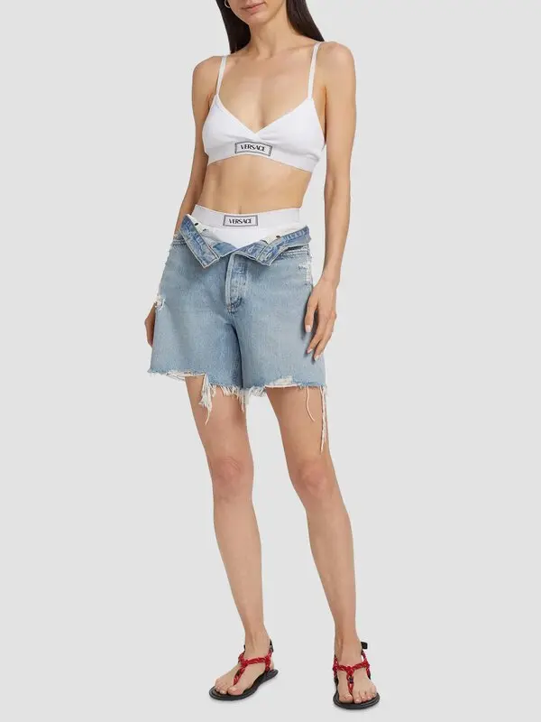 Versace Rib-knit Logo Bralette - White