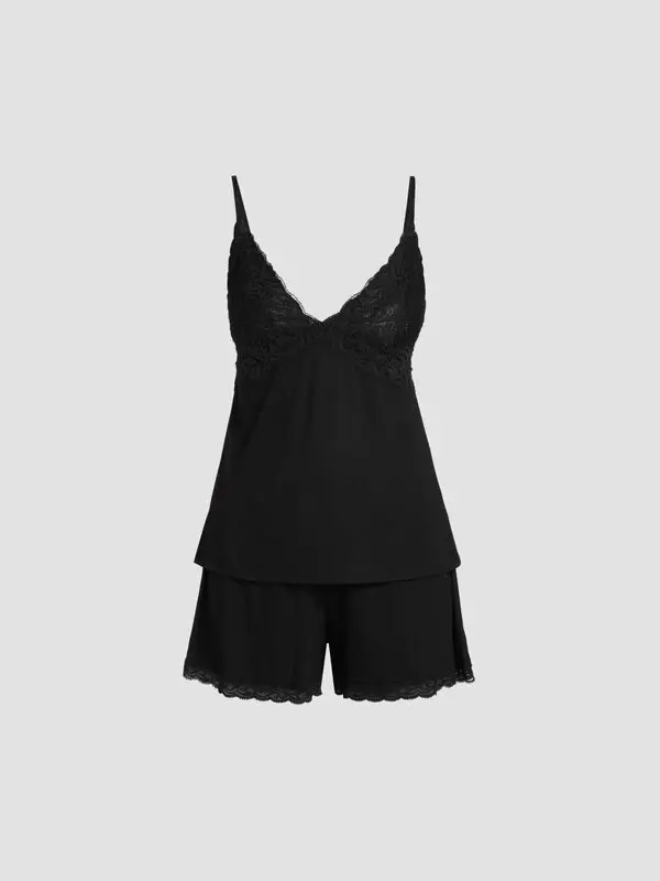 Natori Feathers 2-piece Lace-trimmed Pajama Set - Black