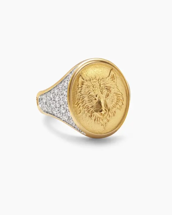 David Yurman Petrvs® Wolf Signet Ring In 18k Yellow Gold With Diamonds - Diamond