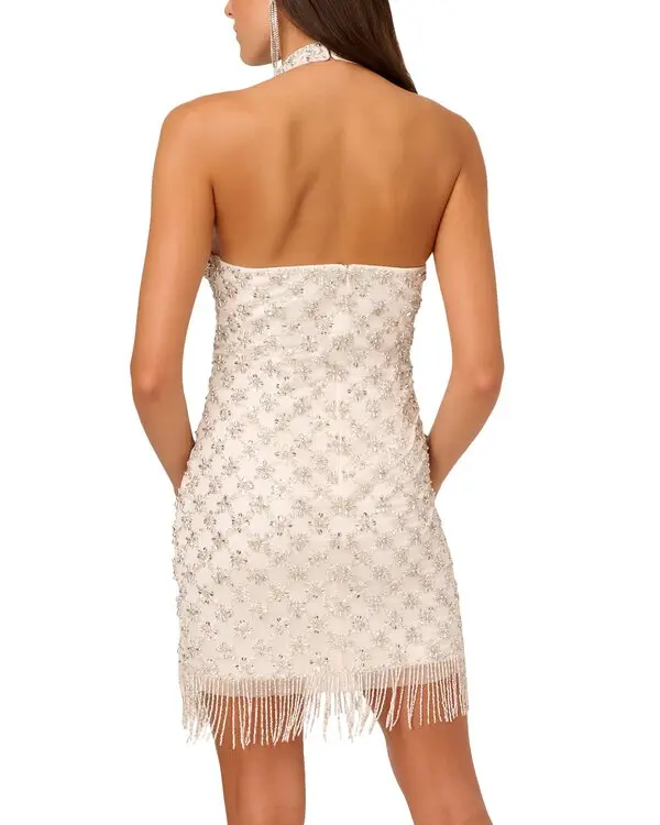 knee length dresses for ladies Mew Mews Bluma Halterneck Beaded Fringe Mini Dress