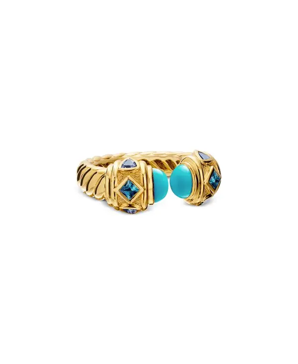 David Yurman Renaissance Ring In 18k Yellow Gold With Malachite And Tsavorites