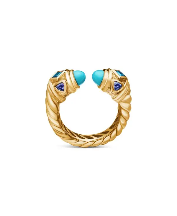 David Yurman Renaissance Ring In 18k Yellow Gold With Malachite And Tsavorites