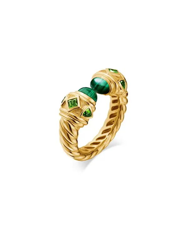 David Yurman Renaissance Ring In 18k Yellow Gold With Malachite And Tsavorites - Green/gold