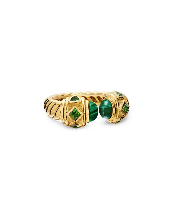 David Yurman Renaissance Ring In 18k Yellow Gold With Malachite And Tsavorites - Green/gold
