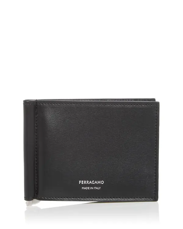 FERRAGAMO Florence Leather Money Clip Bifold Wallet - Nero.