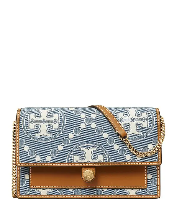 Tory Burch T Monogram Denim Chain Wallet