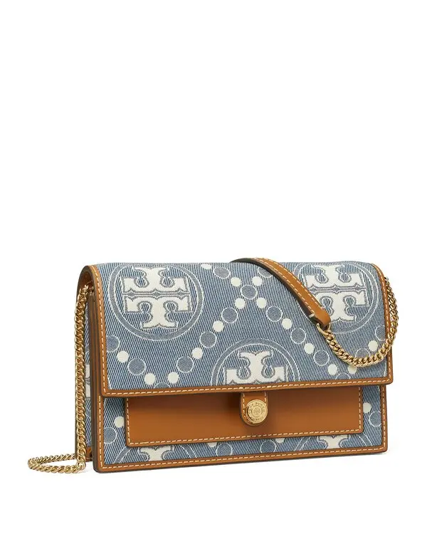 Tory Burch T Monogram Denim Chain Wallet