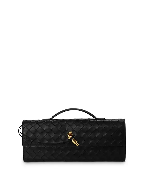 Bottega Veneta Andiamo Intrecciato Leather Clutch - Black Leather