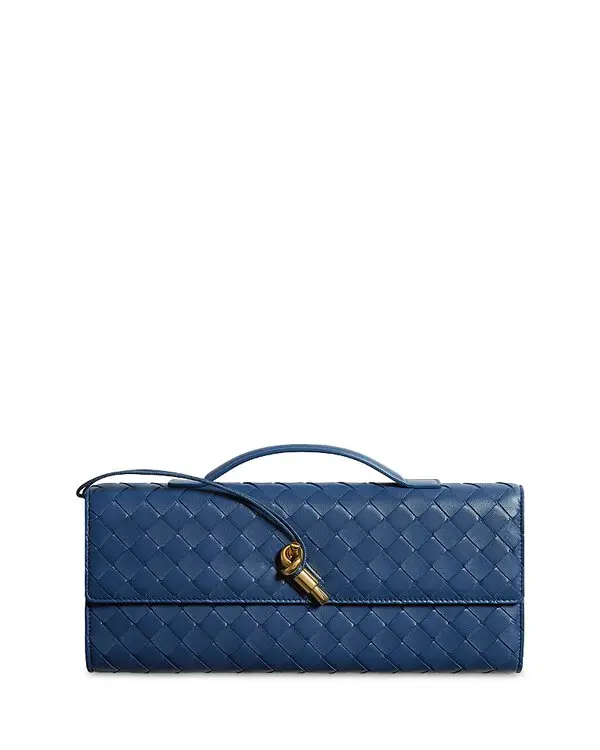 Bottega Veneta Andiamo Intrecciato Leather Clutch - Blue Venezia/muse Brass