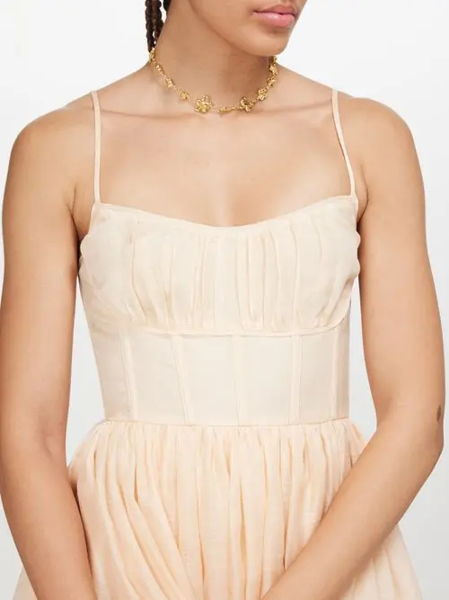 Zimmermann Natura Corseted Linen-Blend Midi Dress - Peach | Editorialist