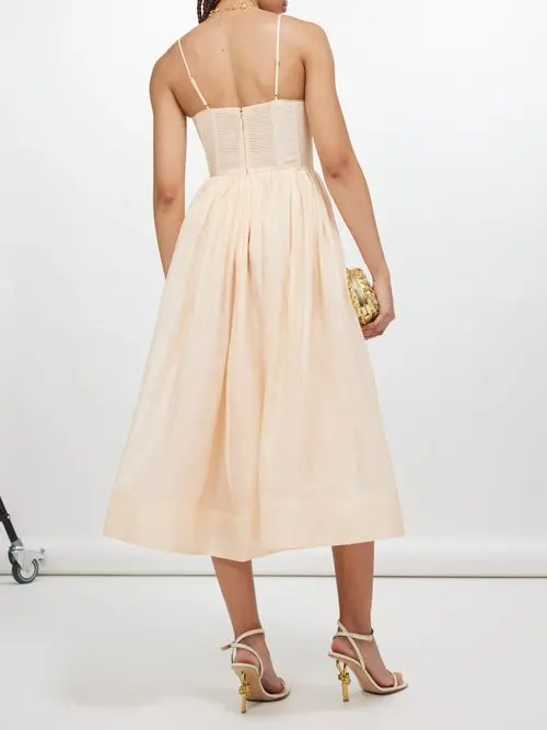 Zimmermann Natura Corseted Linen-Blend Midi Dress - Peach | Editorialist