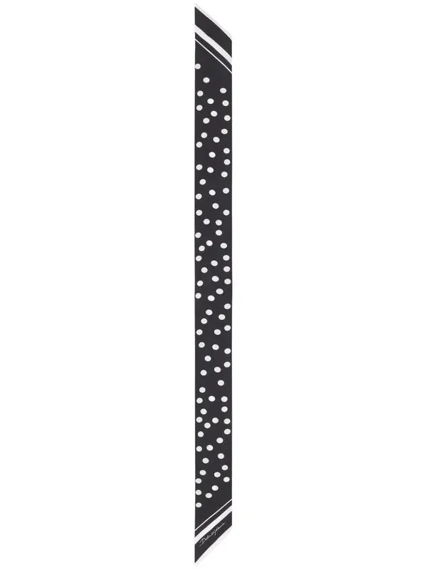 Dolce & Gabbana Striped Polka-dotted Silk Scarf - Black