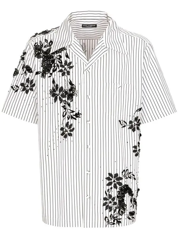 Dolce & Gabbana Floral-print Striped Shirt - White