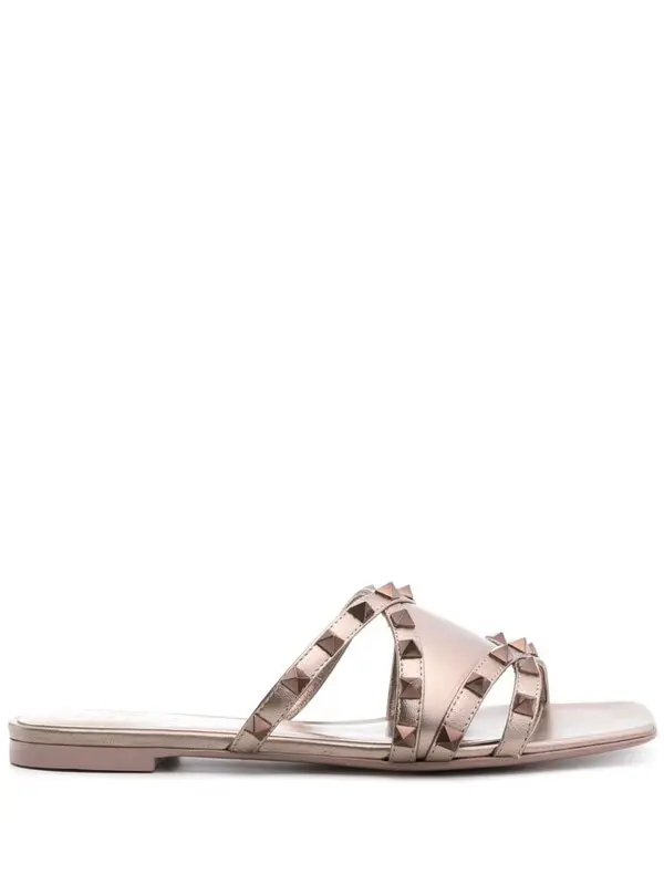 Valentino Garavani Rockstud Leather Slides - Gold
