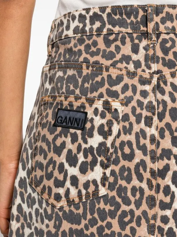 GANNI High-waisted Leopard-print Denim Midi Skirt - Neutrals