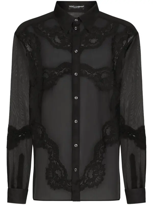 Dolce & Gabbana Lace-embellished Sheer Organza Shirt
