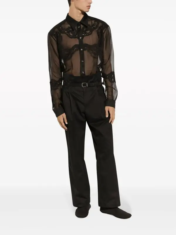 Dolce & Gabbana Lace-embellished Sheer Organza Shirt
