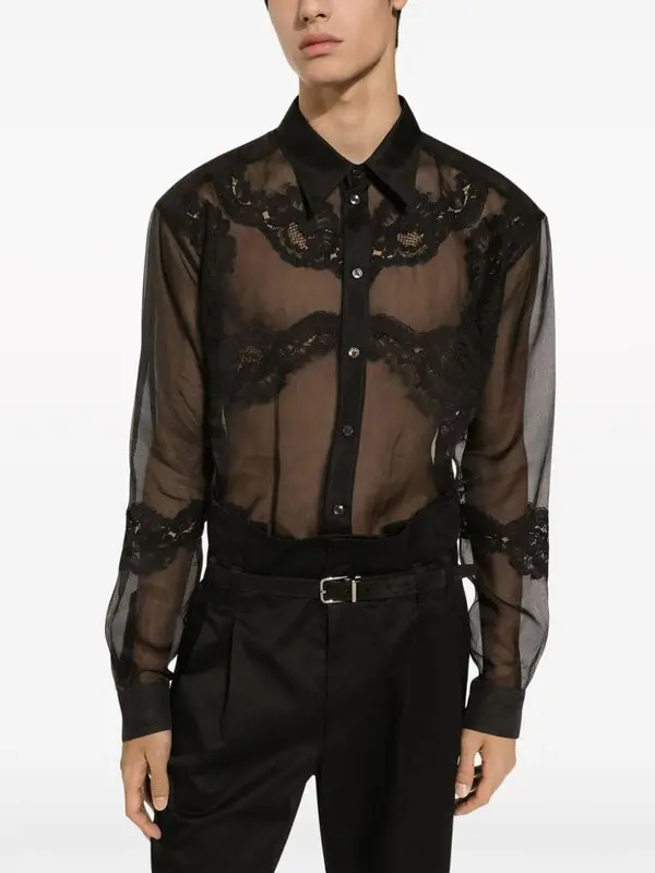 Dolce & Gabbana Lace-embellished Sheer Organza Shirt