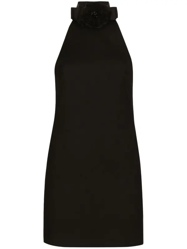 Dolce & Gabbana Floral-appliqués Sleeveless Minidress - Black