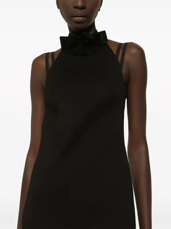 Dolce & Gabbana Floral-appliqués Sleeveless Minidress - Black