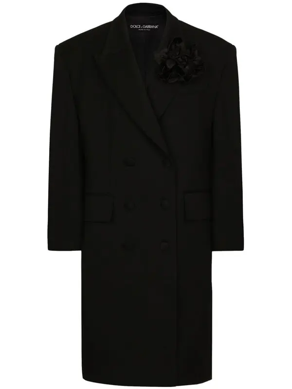 Dolce & Gabbana Floral-appliqué Virgin Wool Coat