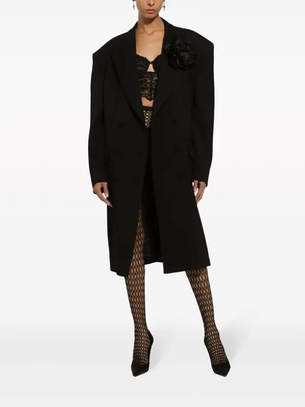 Dolce & Gabbana Floral-appliqué Virgin Wool Coat