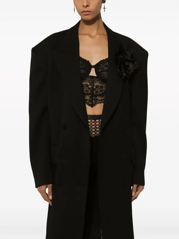 Dolce & Gabbana Floral-appliqué Virgin Wool Coat