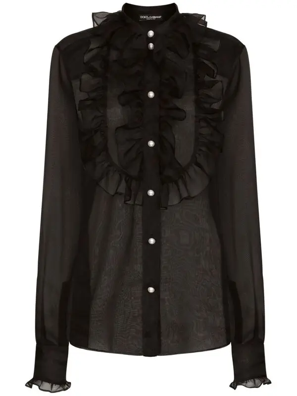 Dolce & Gabbana Frilled-detail Silk Blouse - Black