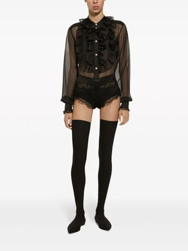 Dolce & Gabbana Frilled-detail Silk Blouse - Black