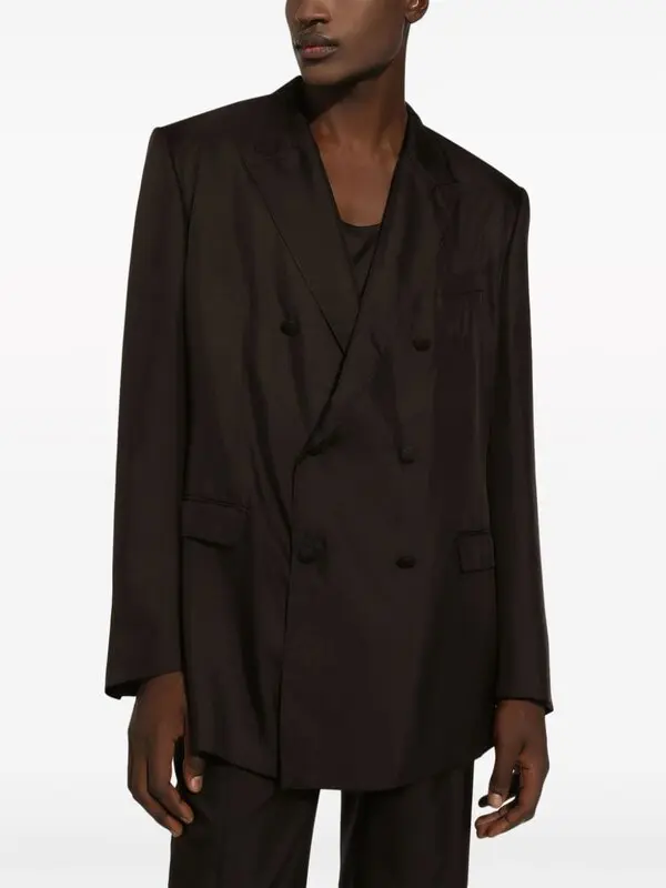 Dolce & Gabbana Double-breasted Silk Blazer - Brown