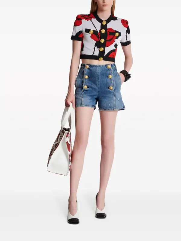 Balmain Floral-jacquard Cropped Cardigan - White