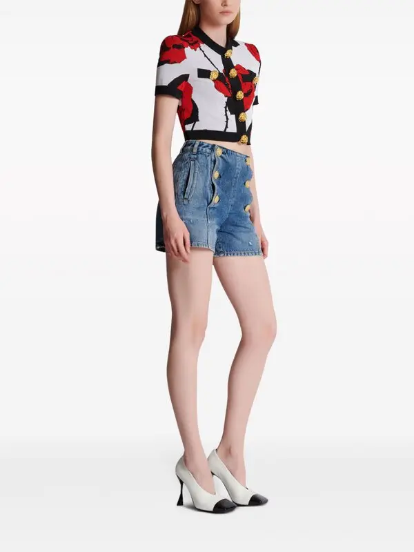Balmain Floral-jacquard Cropped Cardigan - White