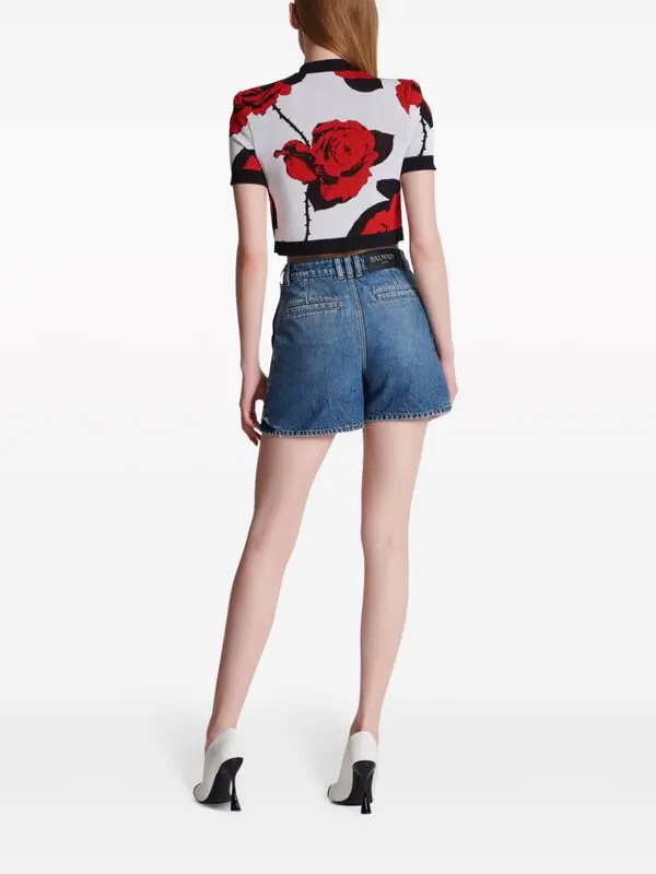 Balmain Floral-jacquard Cropped Cardigan - White