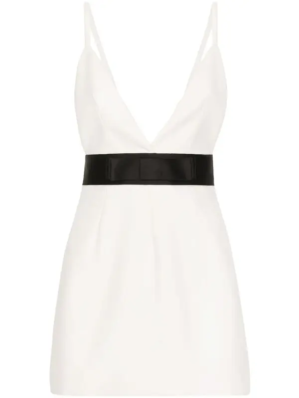 ワンピース Dolce & Gabbana Woolen dress with satin belt and straps Dolce & Gabbana Woolen Dress With Satin Belt In White - 40