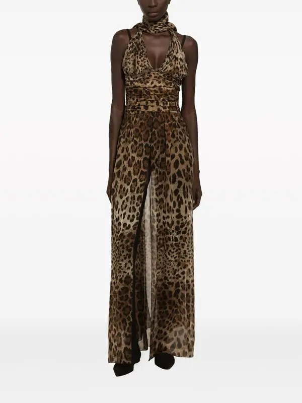 Dolce & Gabbana Leopard-print Halterneck Gown - Brown