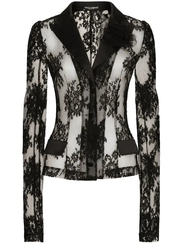 Dolce & Gabbana Sheer Chantilly Lace Blazer - Black