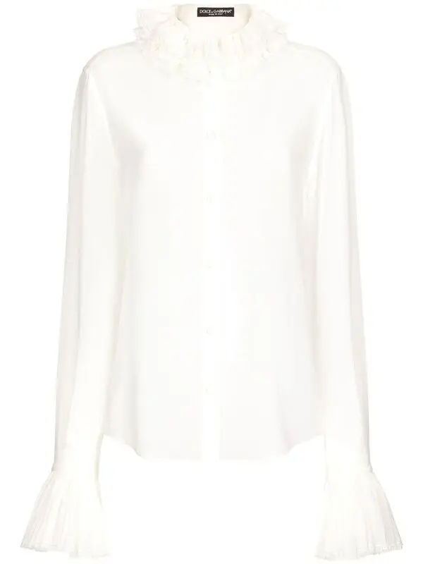 Dolce & Gabbana Ruffled Silk-blend Shirt - White