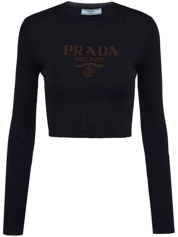 Prada Intarsia-knitted Logo Top - Blue